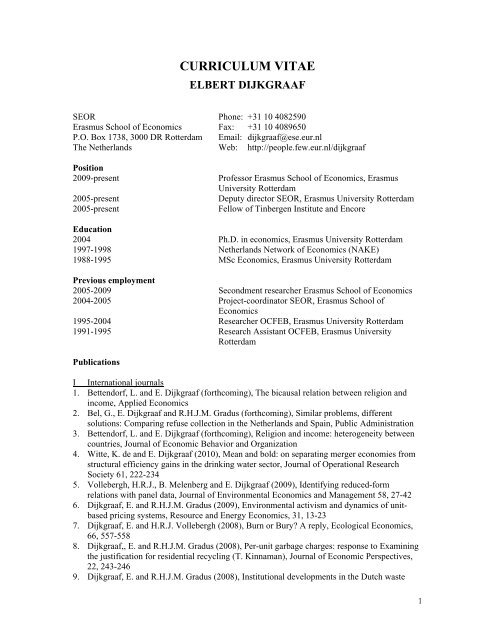 curriculum vitae - Erasmus Universiteit Rotterdam