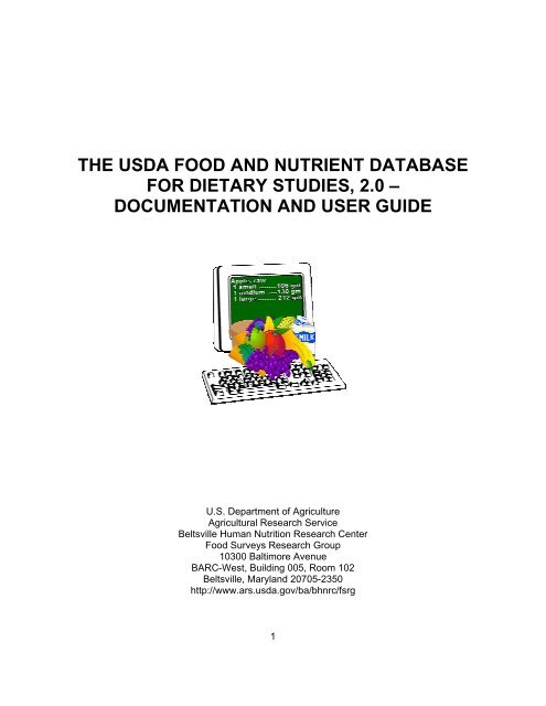the usda food and nutrient database for dietary studies, 2.0