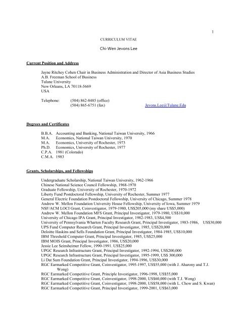 Chi-Wen Jevons Lee - Tulane University