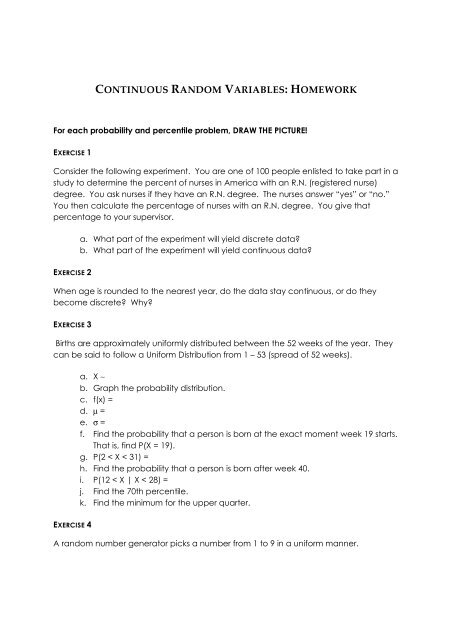 Continuous Random Variables Homework 5672
