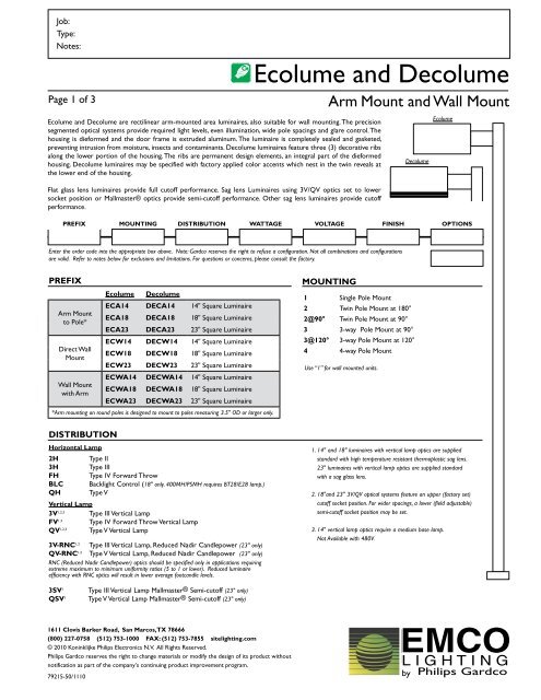 Emco Ecolume and Decolume - Arm and Wall ... - Gardco Lighting