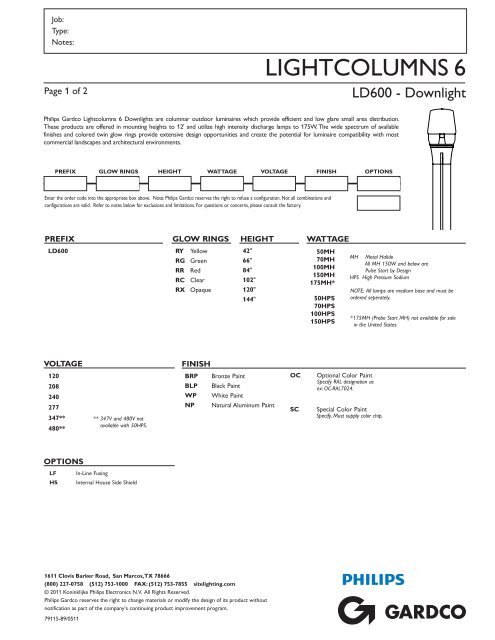 Lightcolumn 6 - LD600 Downlight - Submittal Data ... - Gardco Lighting
