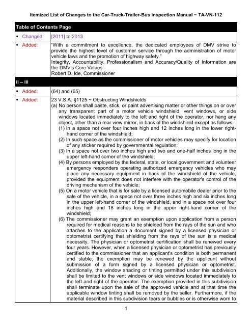 Itemized List of Changes to the Car-Truck-Trailer-Bus - Vermont ...