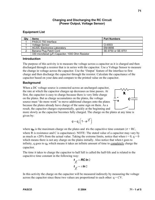 Charging and Discharging the RC Circuit Charging and Discharging the RC Circuit