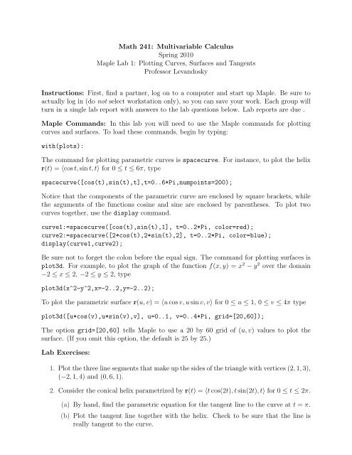 Plot Parametric Equations Maple 3d - Tessshebaylo
