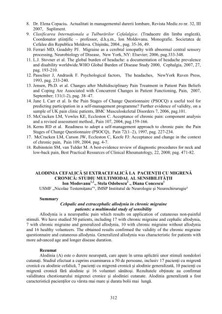 Alodinia cefalică şi extracefalică la pacienţii cu migrenă cronică