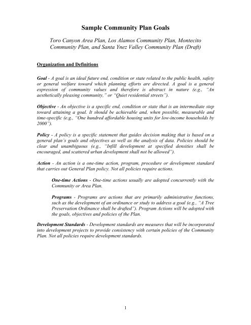 Sample Community Plan Goals - Long Range Planning Division