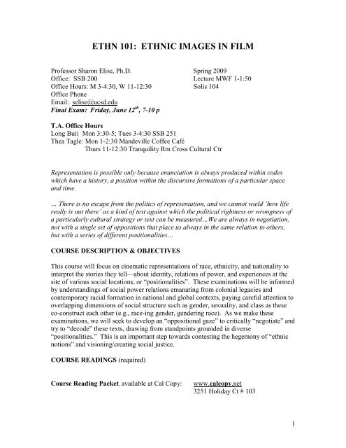 ETHN 101: ETHNIC IMAGES IN FILM - Ethnic Studies