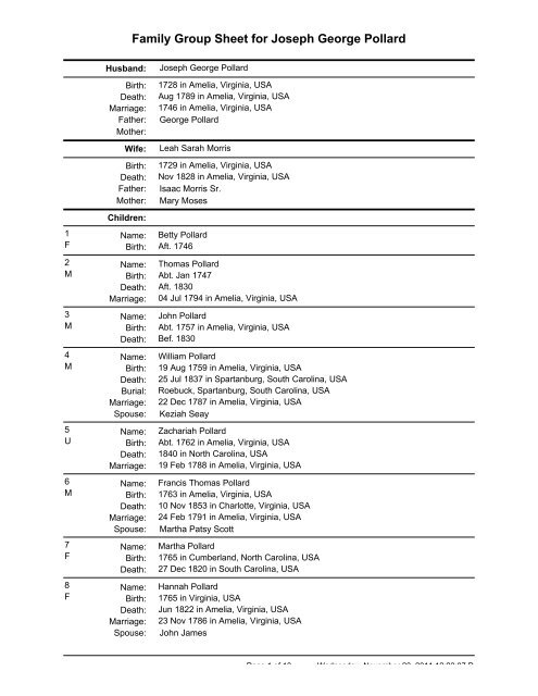 The Joseph George Pollard Family