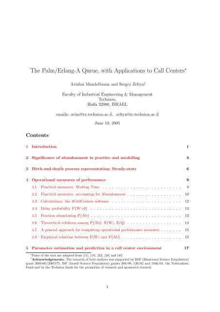 The Palm/Erlang-A Queue, with Applications to Call Centers∗