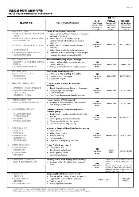 香港旅遊發展局旅遊研究刊物 - PartnerNet - Hktb.com