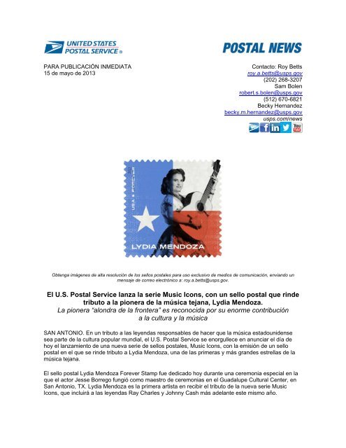 El US Postal Service lanza la serie Music Icons, con un ... - USPS.com