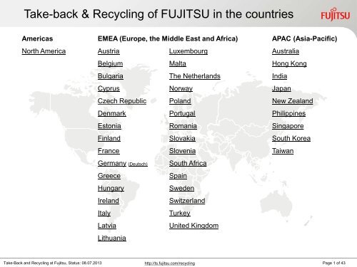 Take-back & Recycling of FUJITSU in the countries