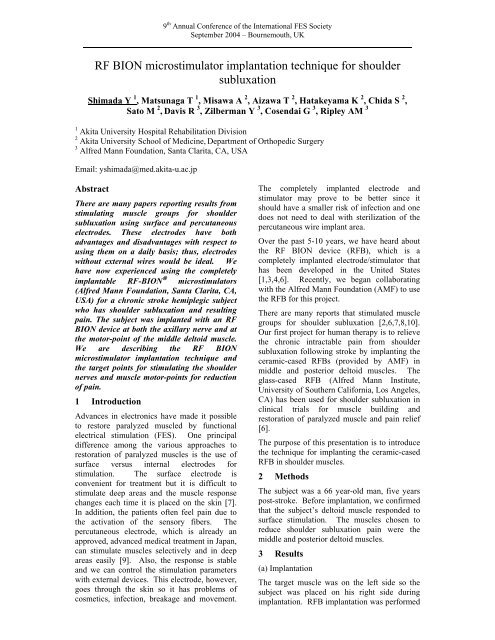 RF BION microstimulator implantation technique for ... - IFESS