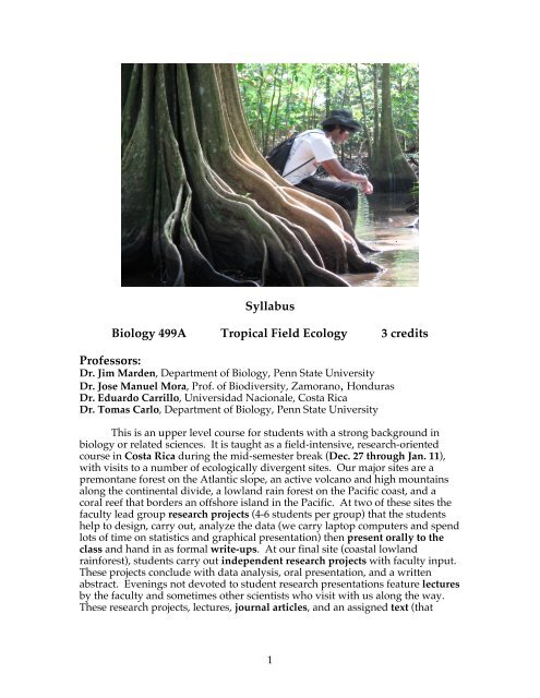 Syllabus Biol 499 - Penn State University Department of Biology