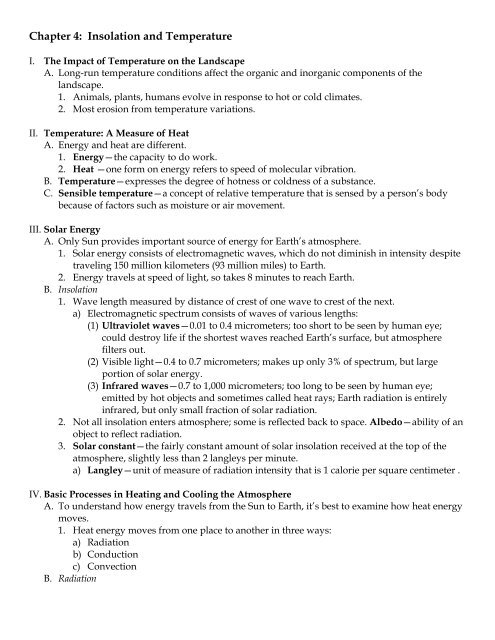 Chapter 4: Insolation and Temperature