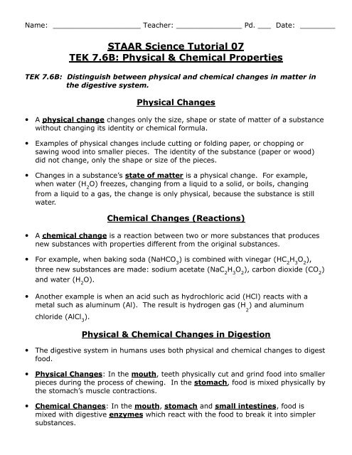 STAAR Science Tutorial 07 TEK 7.6B: Physical & Chemical Properties