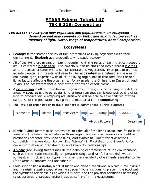 STAAR Science Tutorial 47 TEK 8.11B: Competition