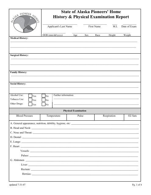 History and Physical Form - State of Alaska