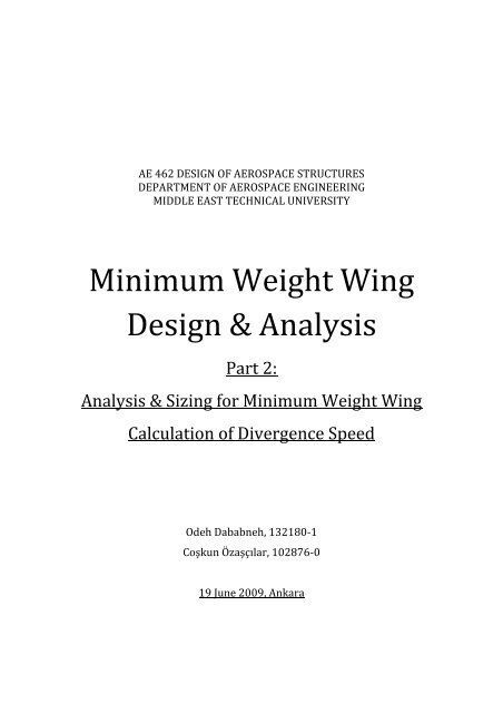 Minimum Weight Wing Design & Analysis - Department of ...
