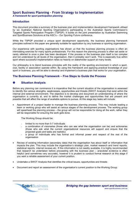 Sport Business Planning - Australian Sports Commission