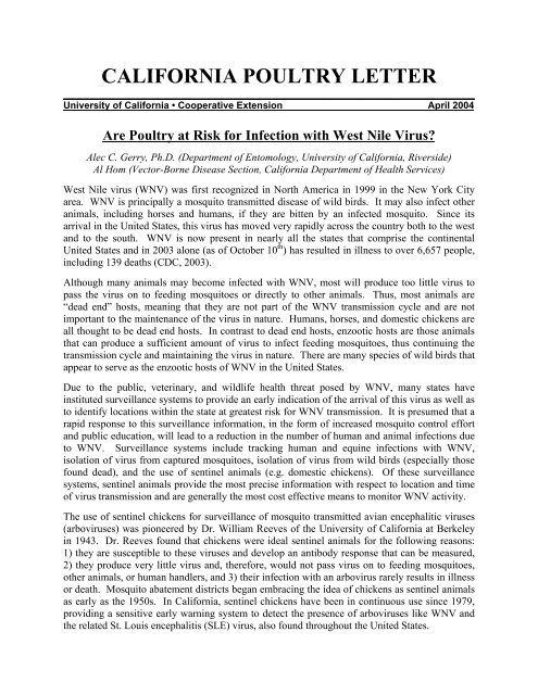california poultry letter - Department of Animal Science - UC Davis