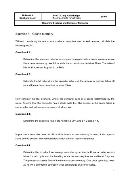 Exercise 4 : Cache Memory