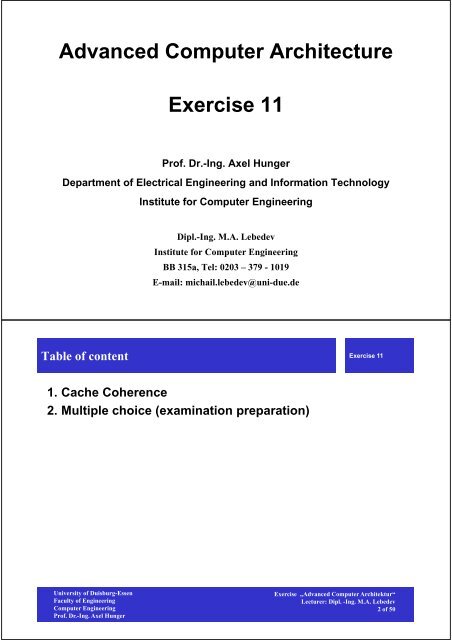 Advanced Computer Architecture Exercise 11