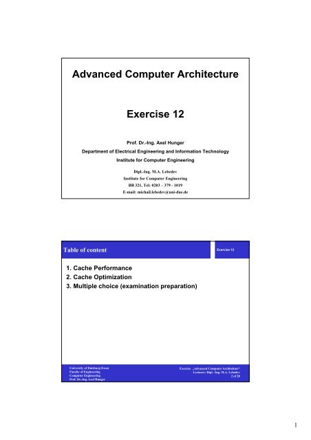 Advanced Computer Architecture Exercise 12
