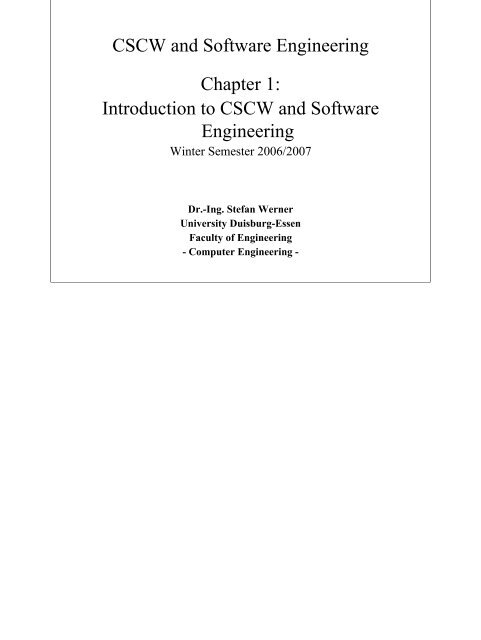 CSCW and Software Engineering Chapter 1: Introduction to CSCW ...