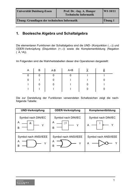 1. Boolesche Algebra und Schaltalgebra - Technische Informatik