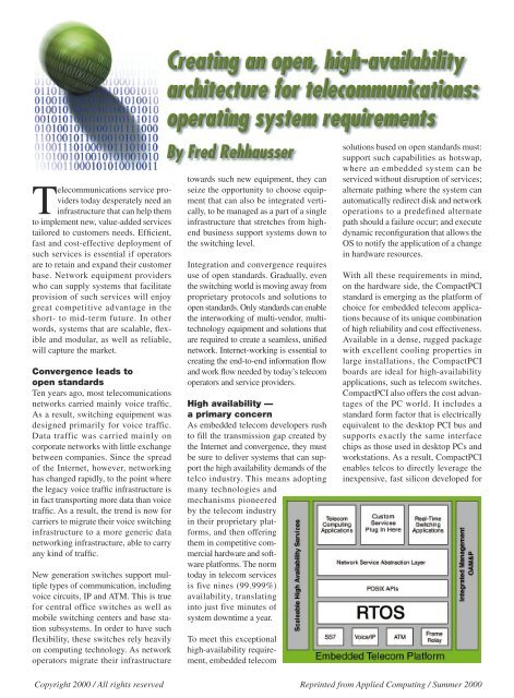 Operating System Requirements Embedded Computing Design