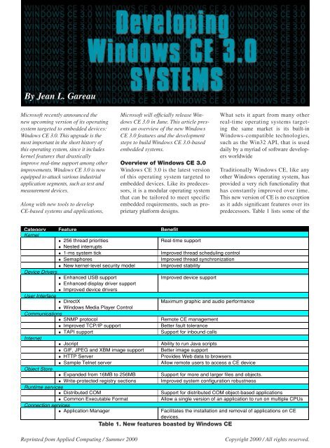 Developing Windows CE 3.0 Systems - Embedded Computing Design