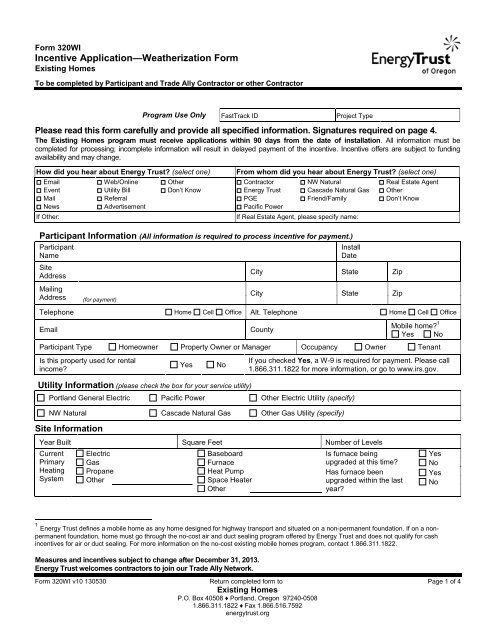 Incentive Application—Weatherization Form - Energy Trust of Oregon