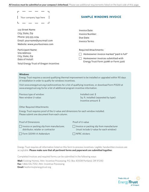 SAMPLE WINDOWS INVOICE - Energy Trust of Oregon