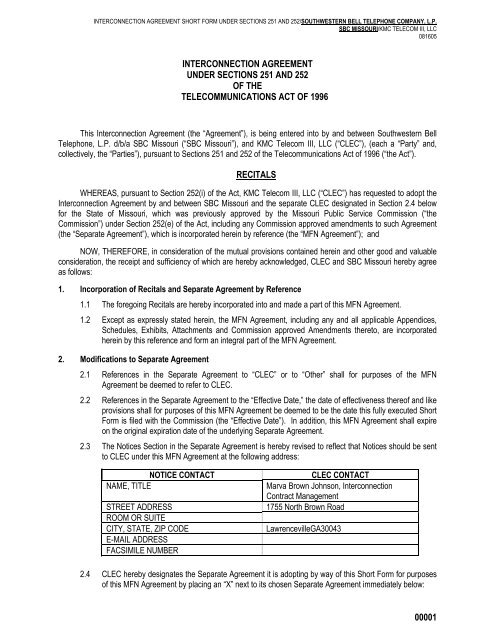 00001 interconnection agreement under ... - AT&T Clec Online