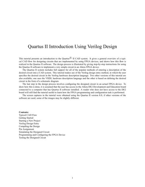 Quartus II Introduction Using Verilog Design - FTP - Altera