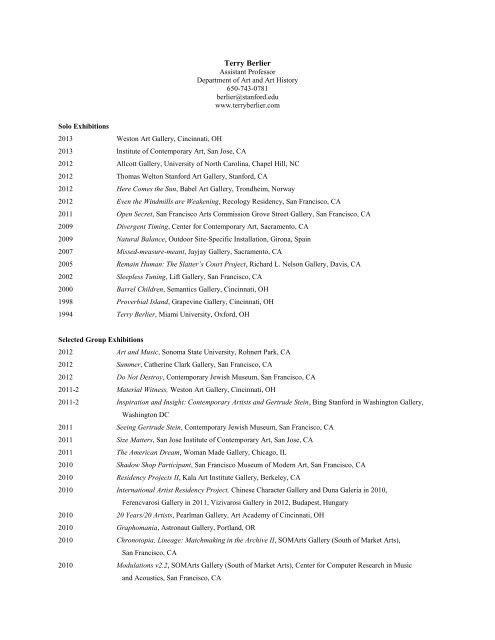 Terry Berlier - Department of Art & Art History - Stanford University