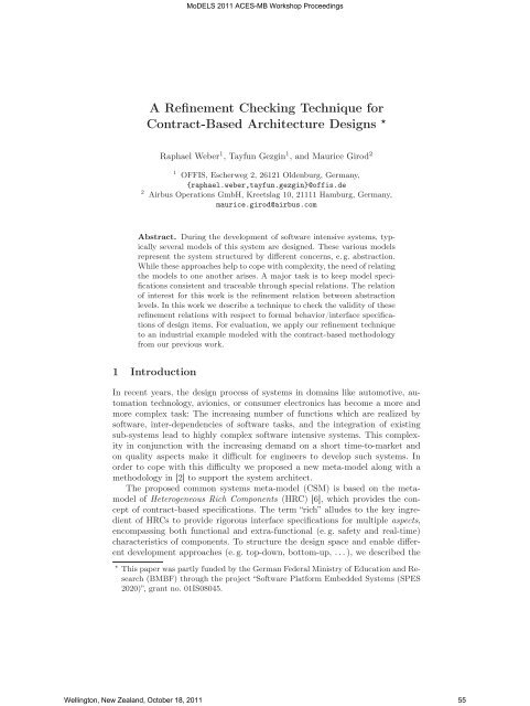 A Refinement Checking Technique for Contract-Based Architecture ...