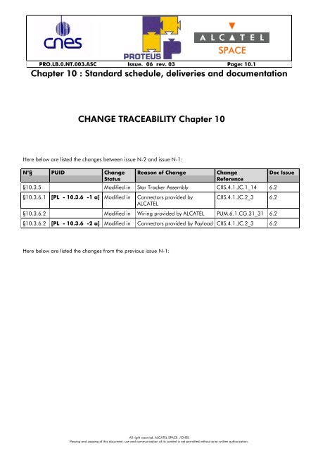 Chapter 10 : Standard schedule, deliveries and ... - Cnes