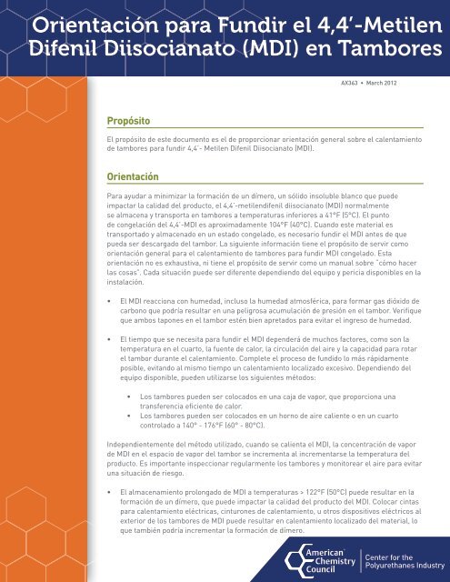 Metilen Difenil Diisocianato (MDI) - American Chemistry Council
