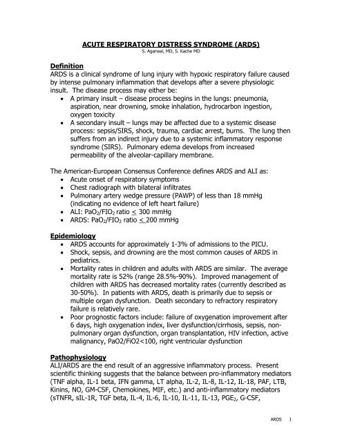 ACUTE RESPIRATORY DISTRESS SYNDROME (ARDS) Definition ...