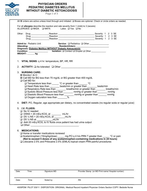 Non-DKA Order Set