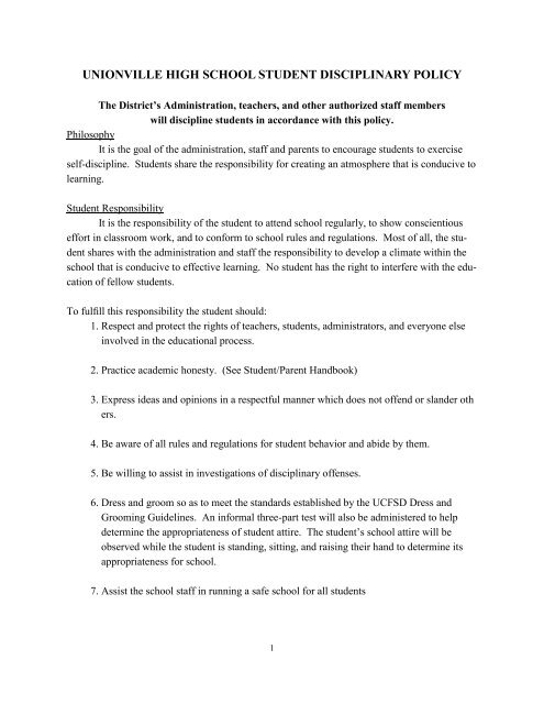 Discipline Policy - Unionville High School