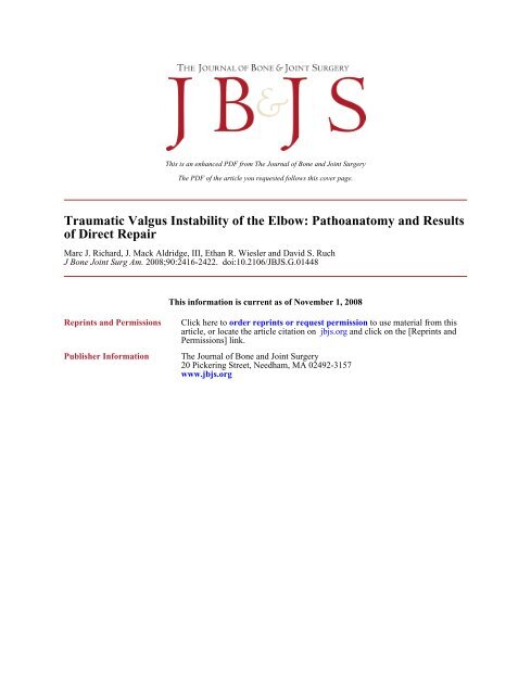 Traumatic Valgus Instability of the Elbow: Pathoanatomy and ...