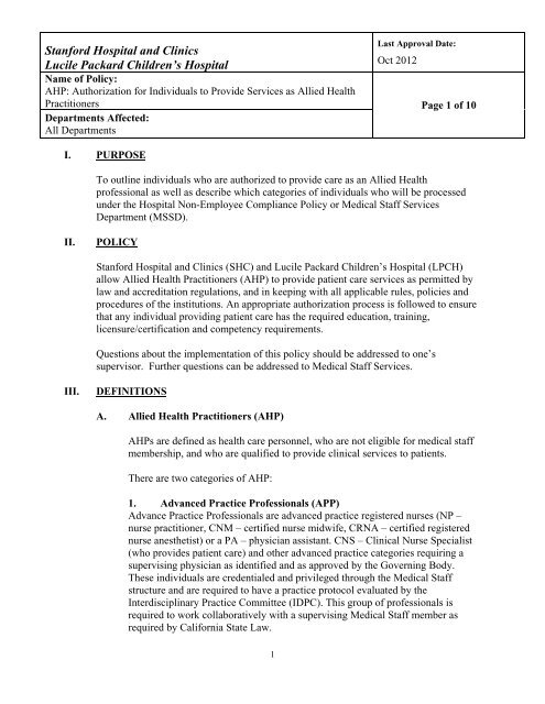 AHP - LPCH Intranet - Lucile Packard Children's Hospital