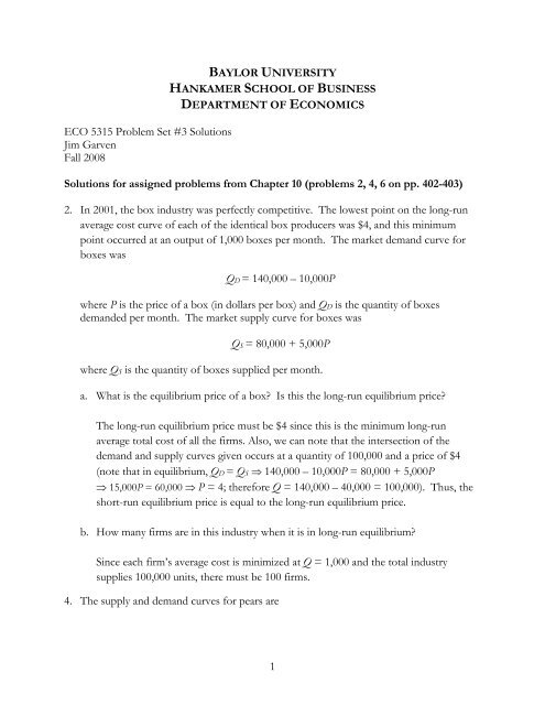 Problem Set #3 Solutions - Baylor University Problem Set #3 Solutions - Baylor University