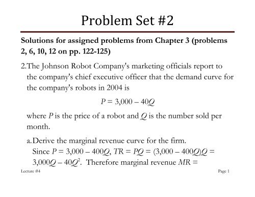 Solutions for Problem Set 2