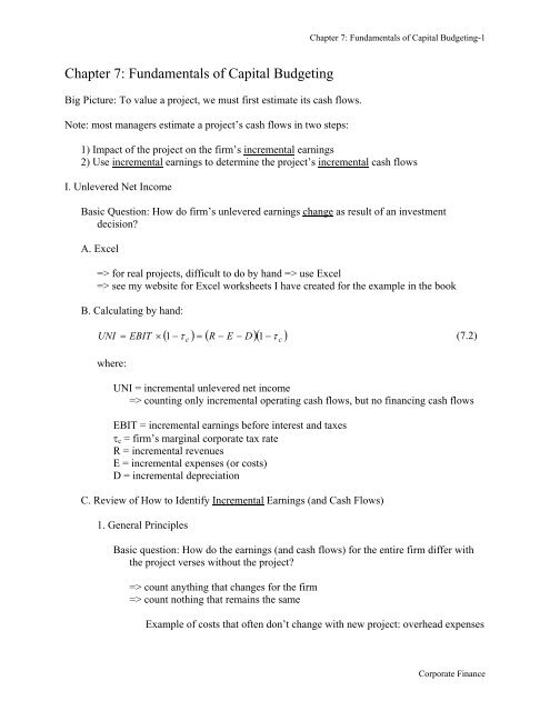 Chapter 7: Fundamentals of Capital Budgeting