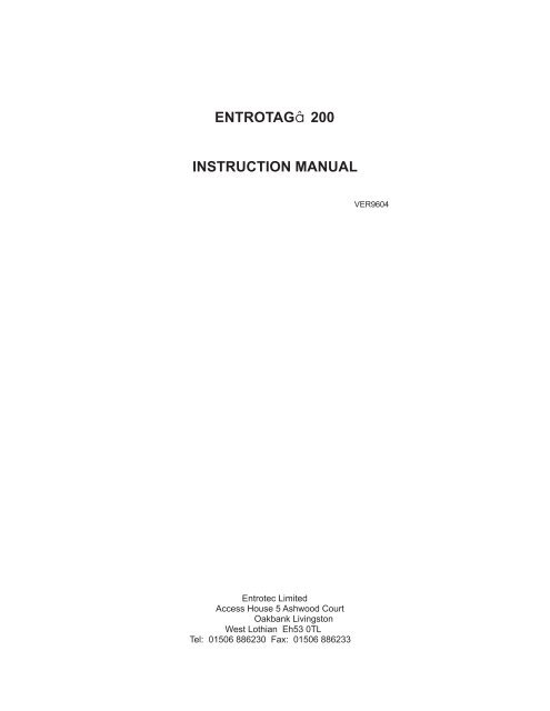 ENTROTAGâ 200 INSTRUCTION MANUAL - Entrotec